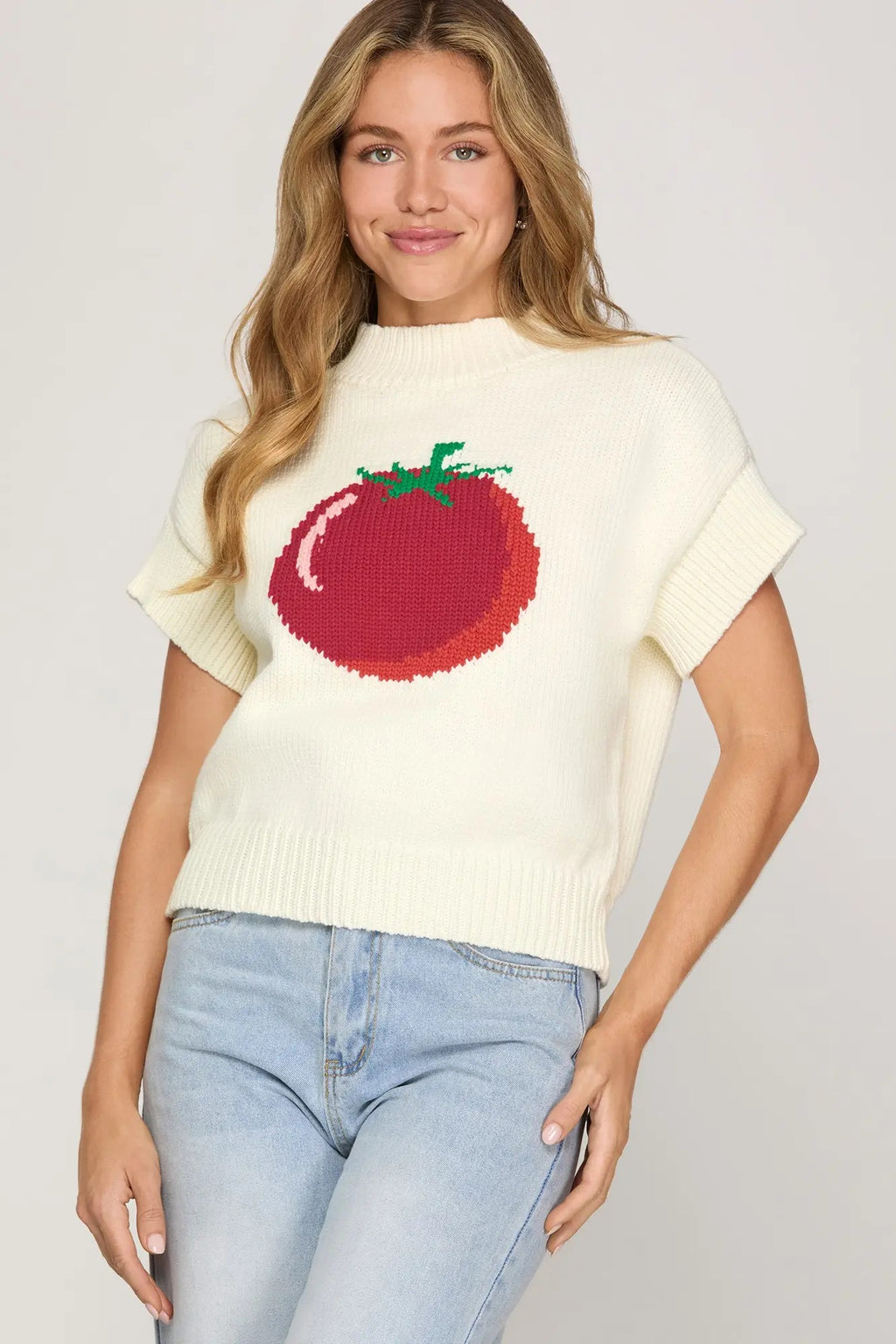 S91751 - NEW TOMATO PRINT KNIT SWEATER TOP – STYLE USA